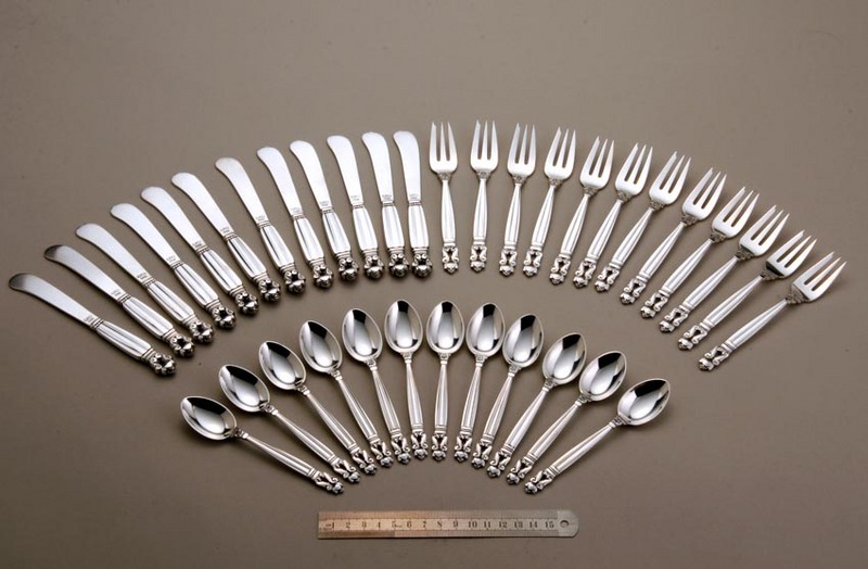 Leopard Antiques Georg Jensen Sterling Silver Flatware Set (36) - Acorn ...