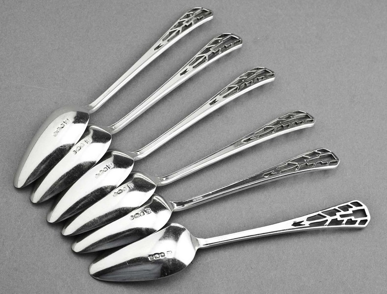 Leopard Antiques Art Deco Pierced Silver Grapefruit Spoons (Set of 6)