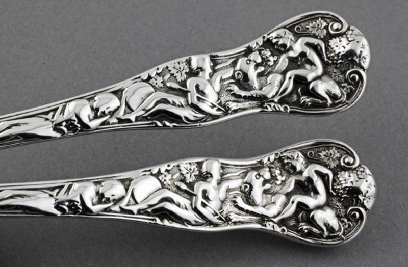 Leopard Antiques Bacchanalian Pattern Victorian Silver Spoons (Pair