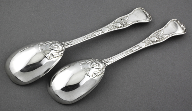 Leopard Antiques Bacchanalian Pattern Victorian Silver Spoons (Pair