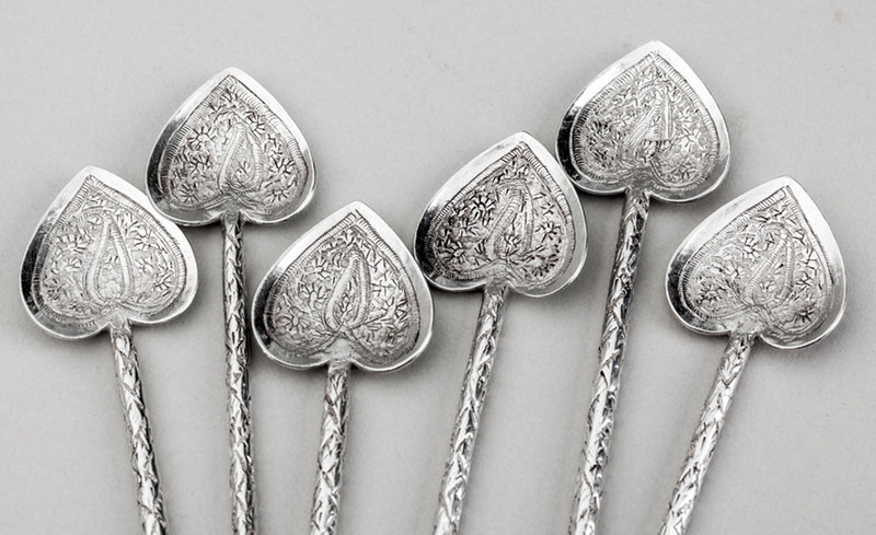 Leopard Antiques Indian Silver Heart Shaped Teaspoons (Set of 6) - Raj ...