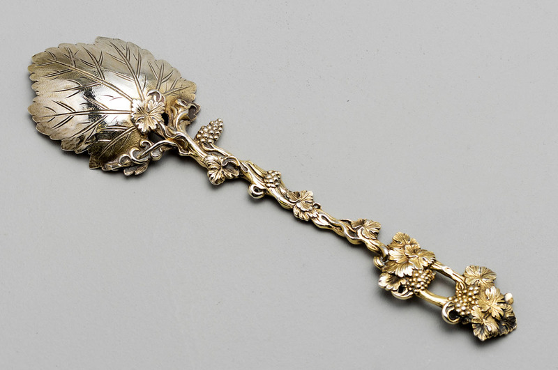 Leopard Antiques Cast Victorian Silver Grape Vine and Leaf Serving Spoon