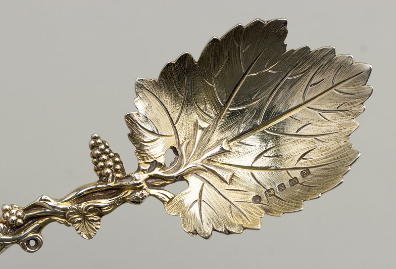 Leopard Antiques Cast Victorian Silver Grape Vine and Leaf Serving Spoon