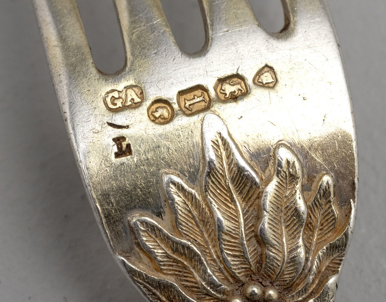 Leopard Antiques Rare Palm Pattern Gilded Silver Dessert Fork - George ...