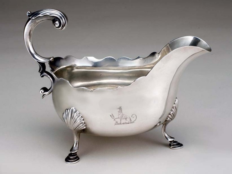 Leopard Antiques Georgian Silver Sauce Boat - Watts Family Crest
